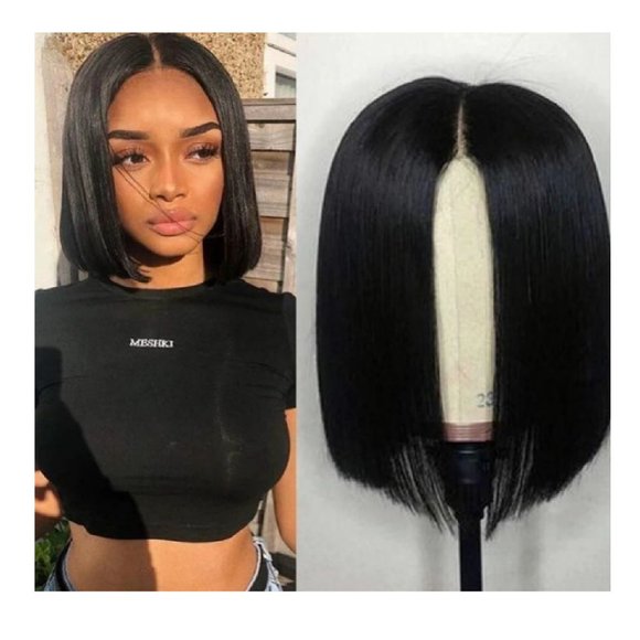 Hair | Black Bob Style Wigs Short Straight Hair Bob Wig Neck Length ...